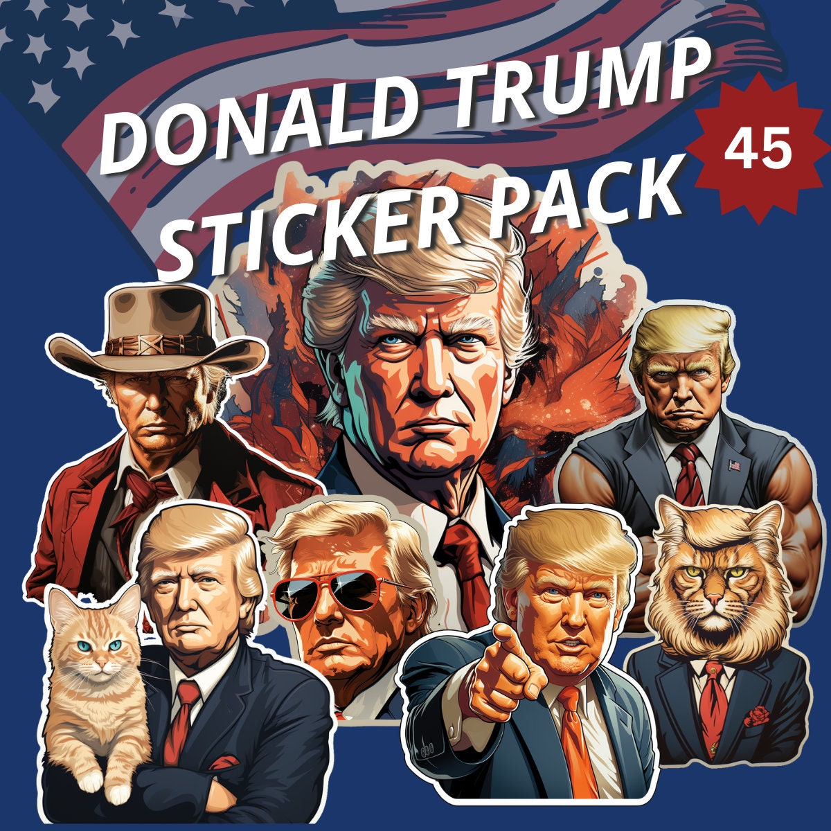 PRESIDENT DONALD TRUMP Sticker Pack 1 45 Sticker Designs United States ...