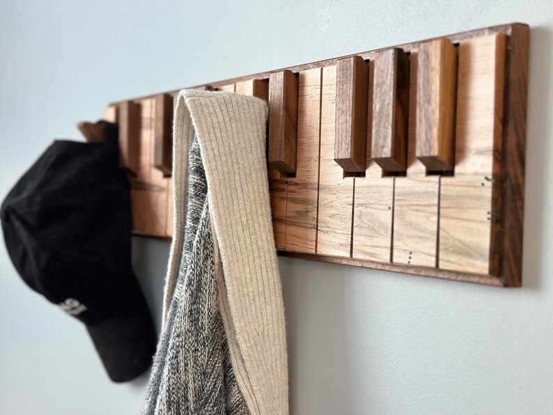 Piano Inspired Coat Rack Handcrafted Maple & Walnut Unique Flip Down ...