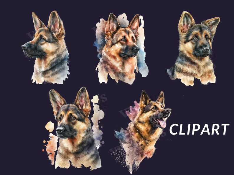 Cute Watercolor German Shepherd Clipart Bundle, Cute Puppy Png, Svg ...