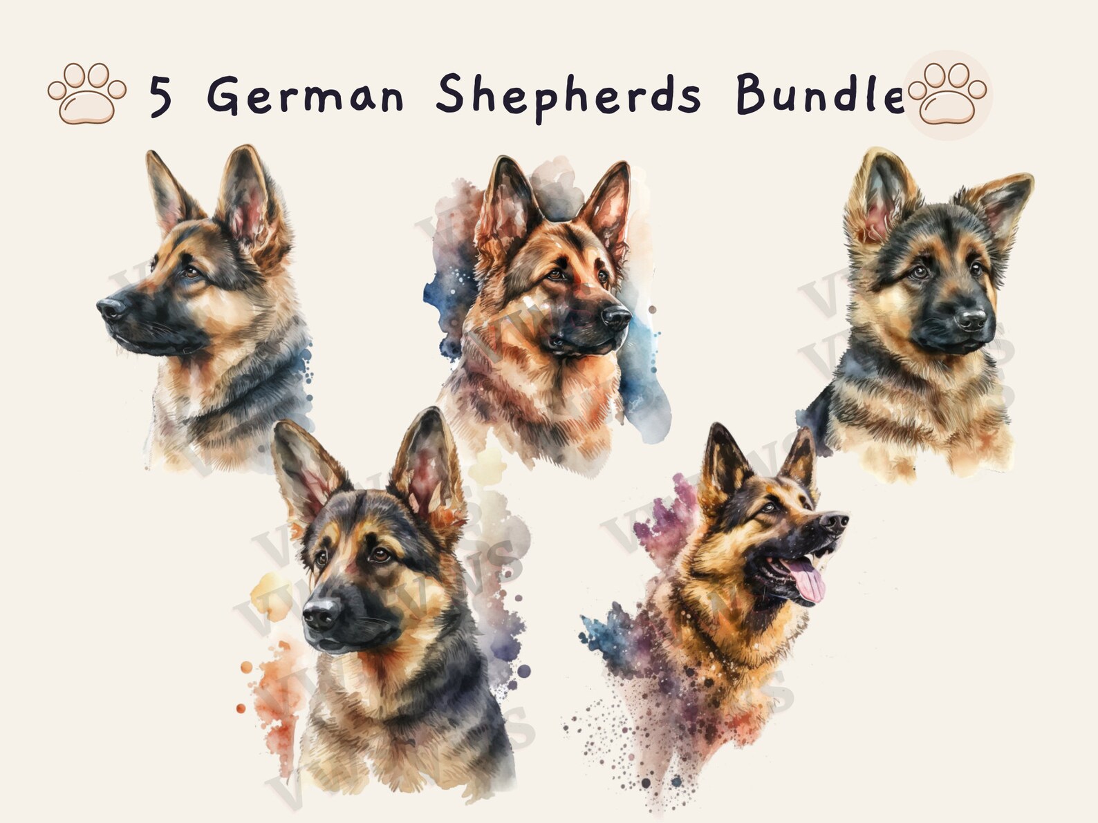 Cute Watercolor German Shepherd Clipart Bundle, Cute Puppy Png, Svg ...