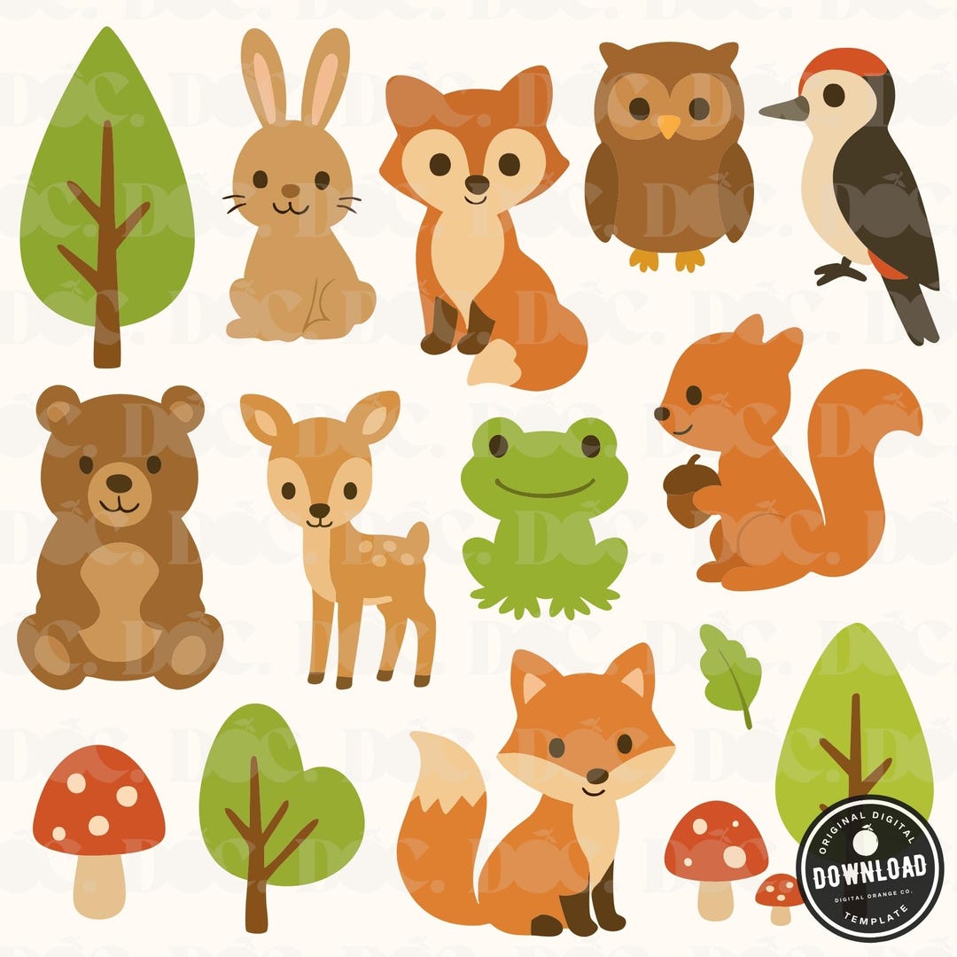 Woodland Animals SVG Set, Forest Animals, Raccoon, Frog, Deer ...