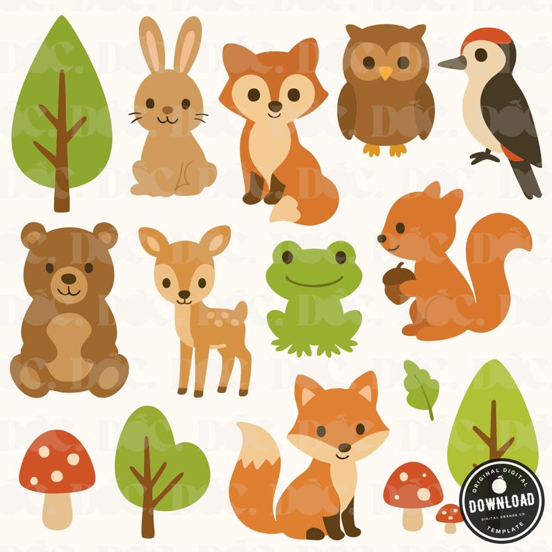 Woodland Animals SVG Set, Forest Animals, Raccoon, Frog, Deer ...