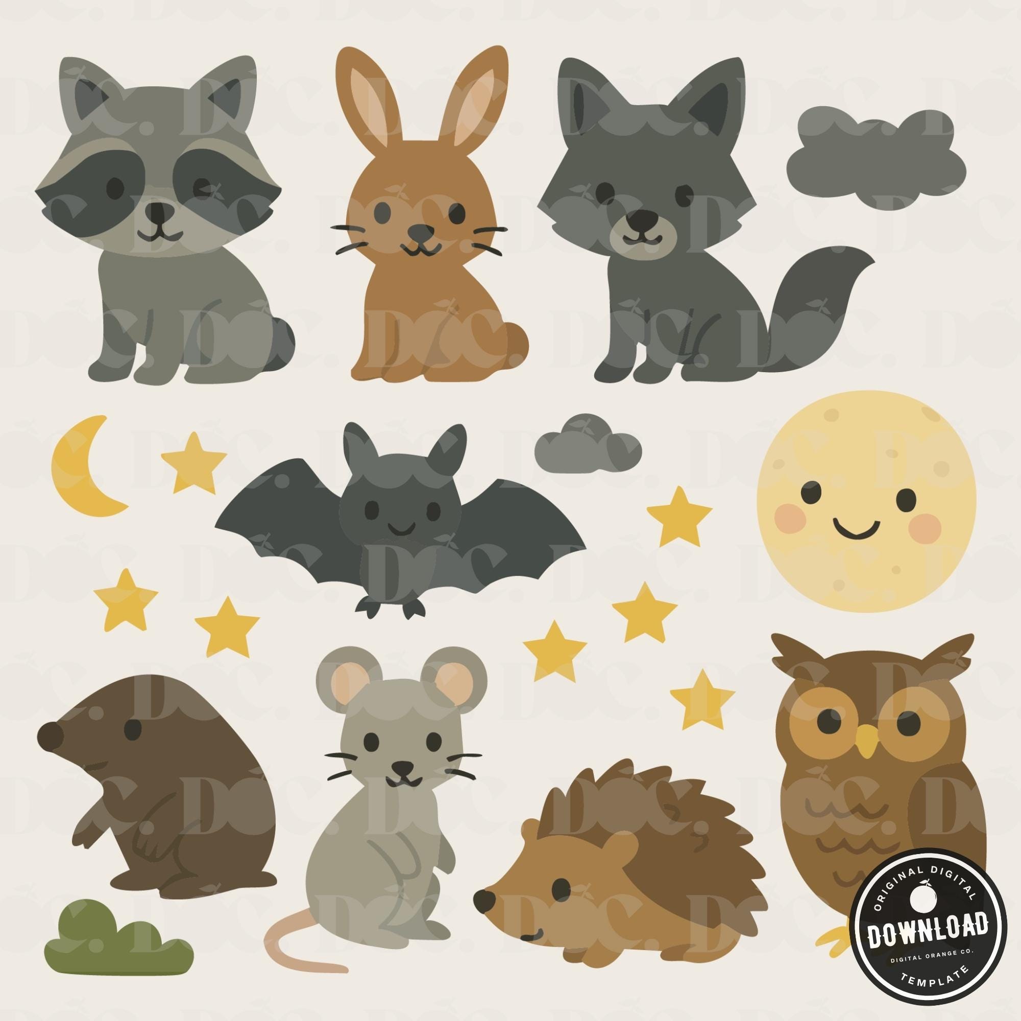 Nocturnal Animals SVG Clipart: Night Creatures Cut Files (digital ...