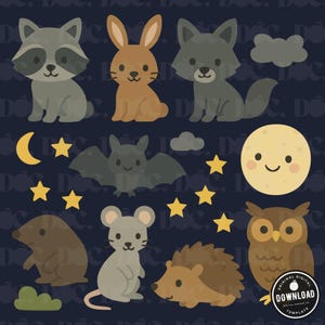 Nocturnal Animals SVG Clipart: Night Creatures Cut Files (digital ...