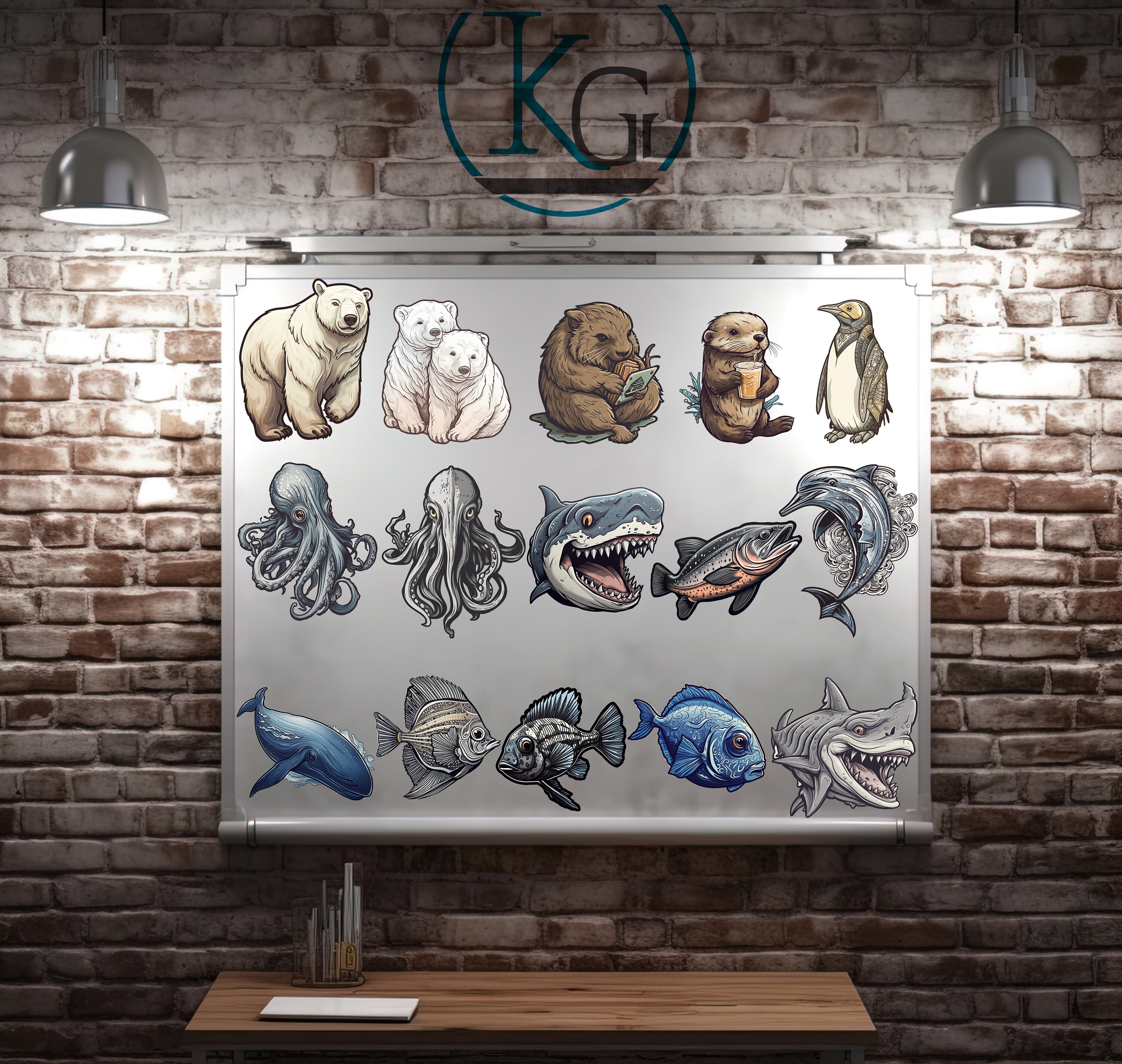 Printable, Designs, Fish and Animals "designs" for Stickers, Set of 15 ...