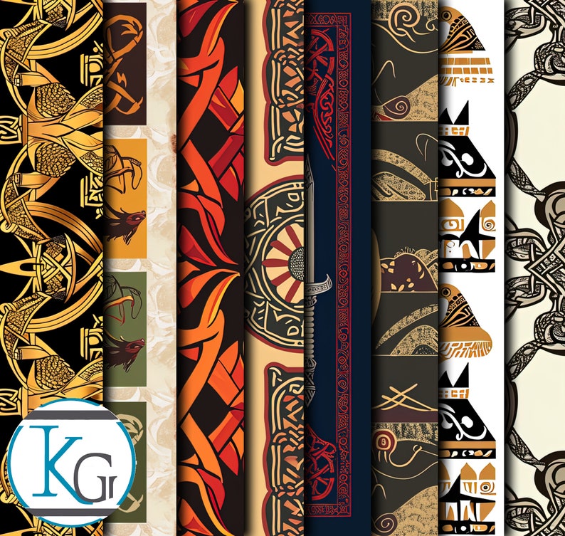 Viking Designs, Seamless, Tileable, Set 1, Format JPG 2K Resolution, 8 ...