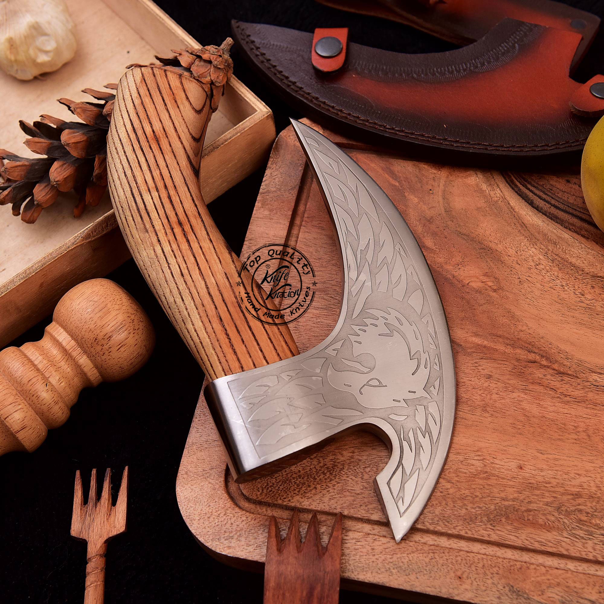 Handmade Viking Pizza Cutter With Ash Wood Handle Sharp Carbon Steel ...