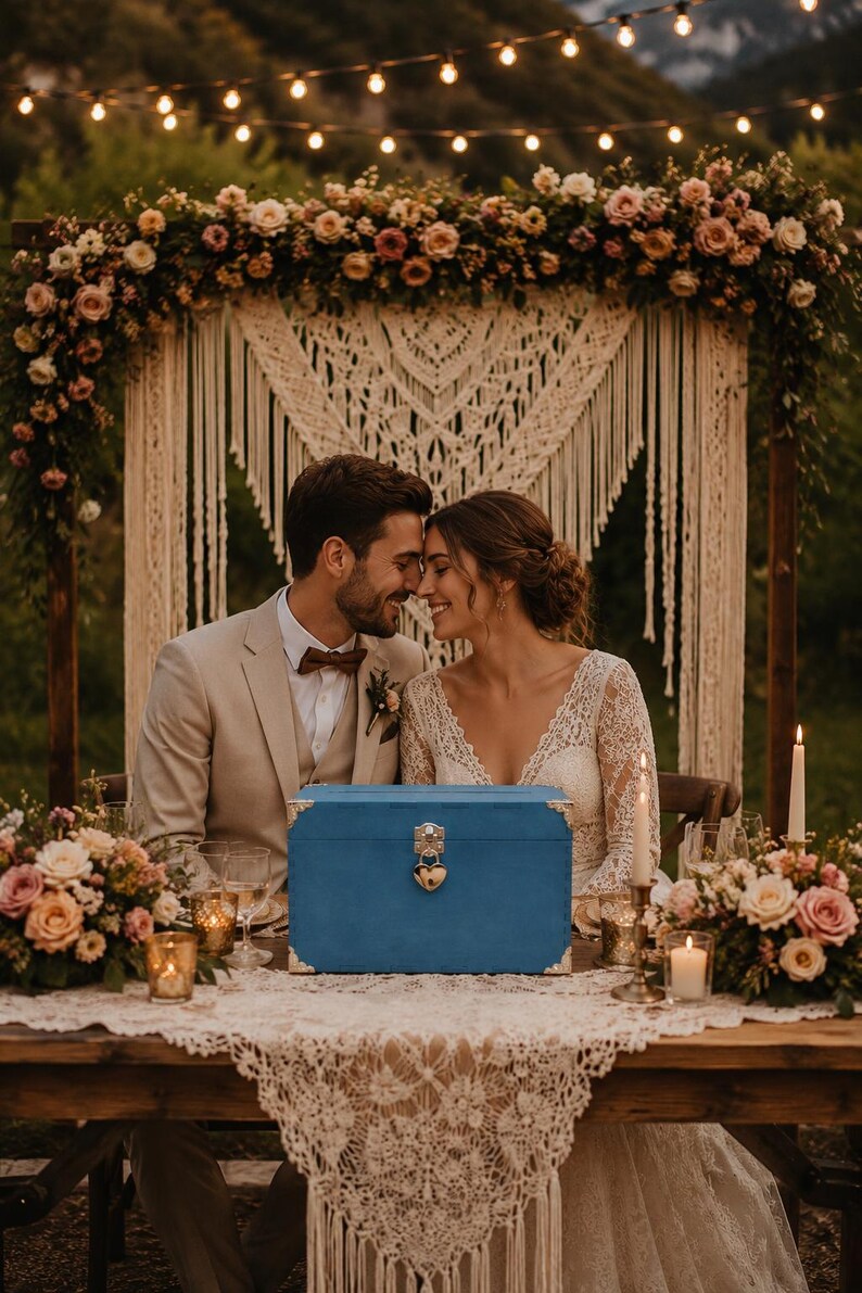 Wedding Card Box for Rustic Wedding Reception, Lockable Wooden Envelope ...
