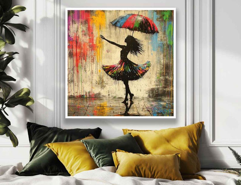 Banksy Woman Dancing in Rain Canvas: Graffiti Art Wall Decor - Etsy
