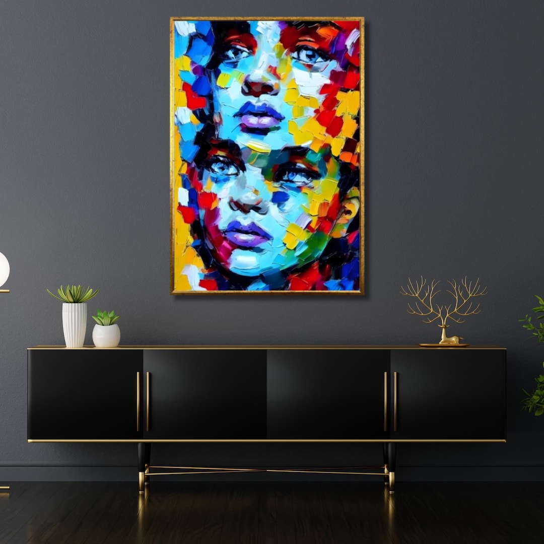 Colorful Two Faced Woman Oil Painting on Canvas - Ready to Hang - Etsy