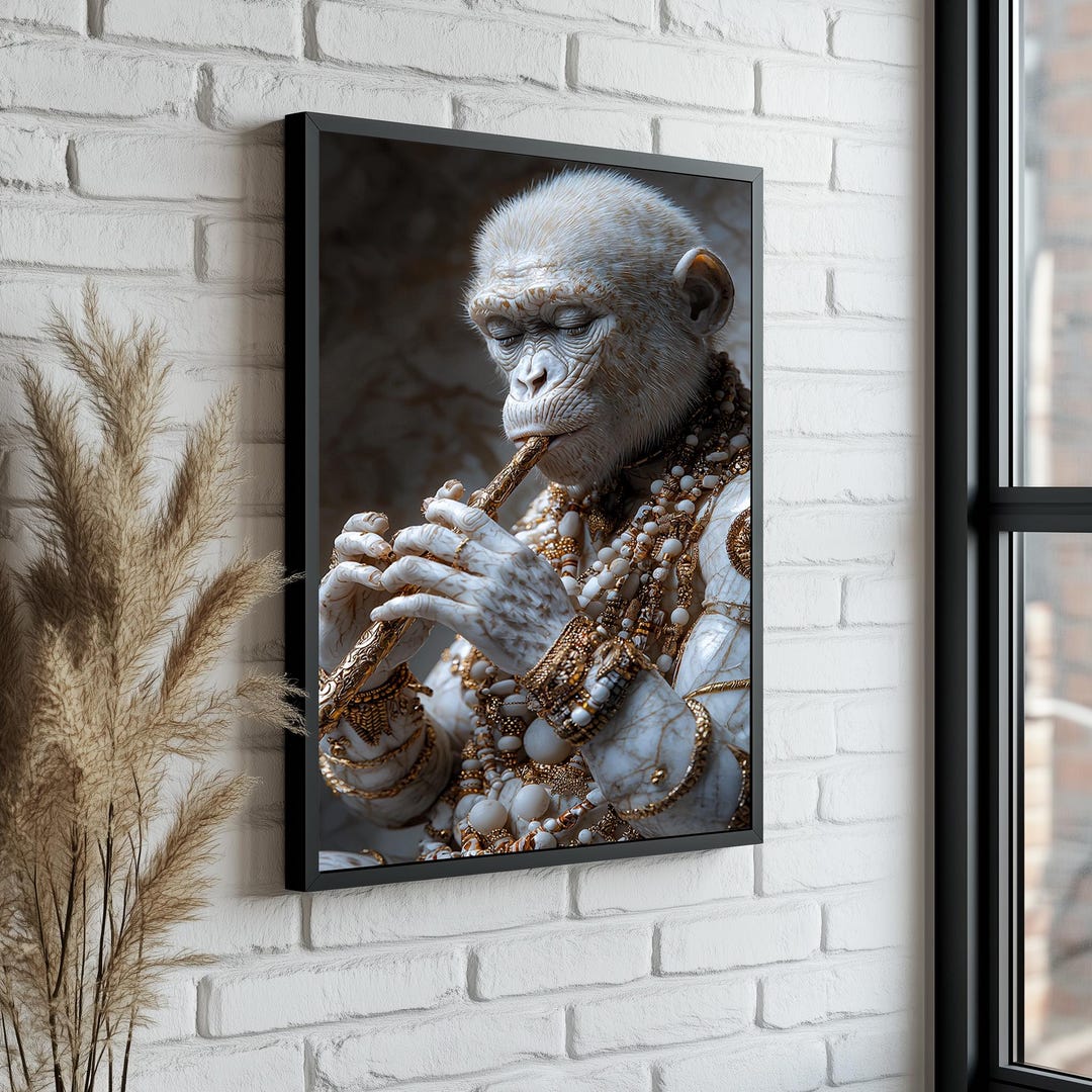 Monkey Canvas Print | Albino Monkey Playing Flute Portrait | Modern Monkey Painting, Modern ...