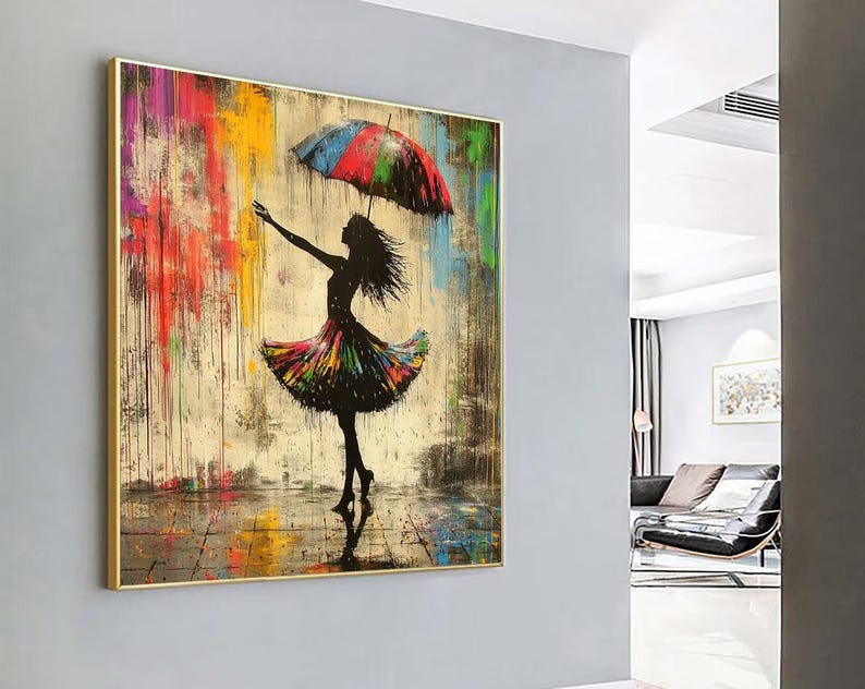 Banksy Woman Dancing in Rain Canvas: Graffiti Art Wall Decor - Etsy