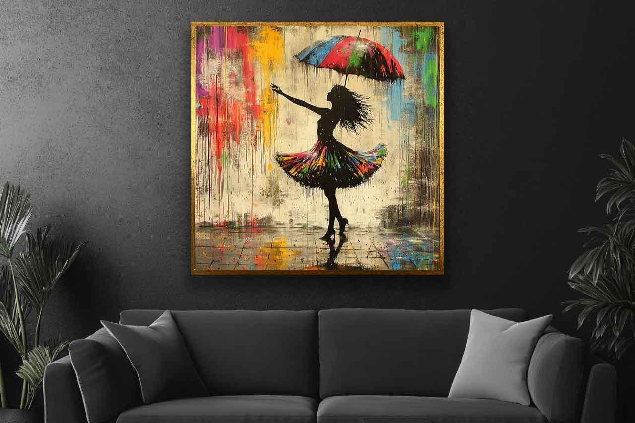 Banksy Woman Dancing in Rain Canvas: Graffiti Art Wall Decor - Etsy