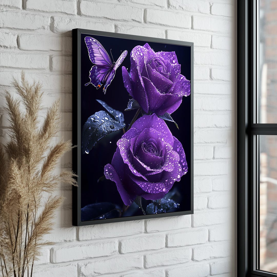 Purple Rose Canvas Art: Modern Floral Wall Decor - Etsy
