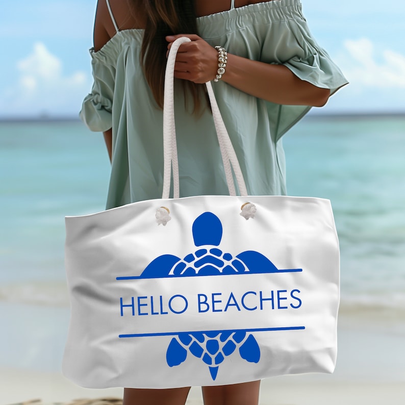 Beach Bag, Weekender Bag, Hello Beaches Bag, Sea Turtle Tote Bag, Sea ...