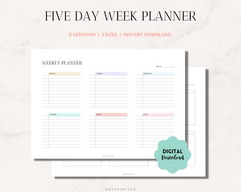 Five Day Week to Do List Printable Landscape, Weekly Task List, Week at ...