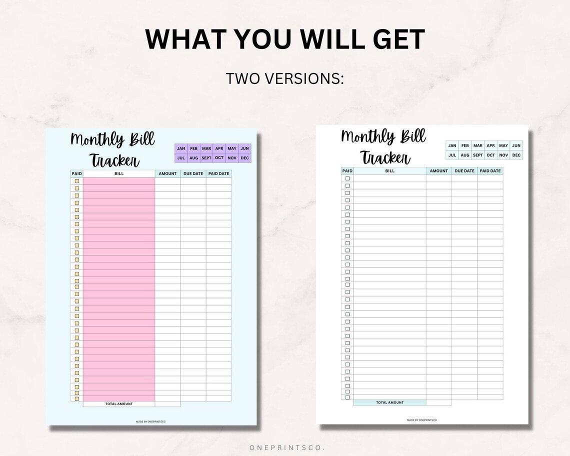 Monthly Bill Payment Tracker Template Printable Planner - Etsy
