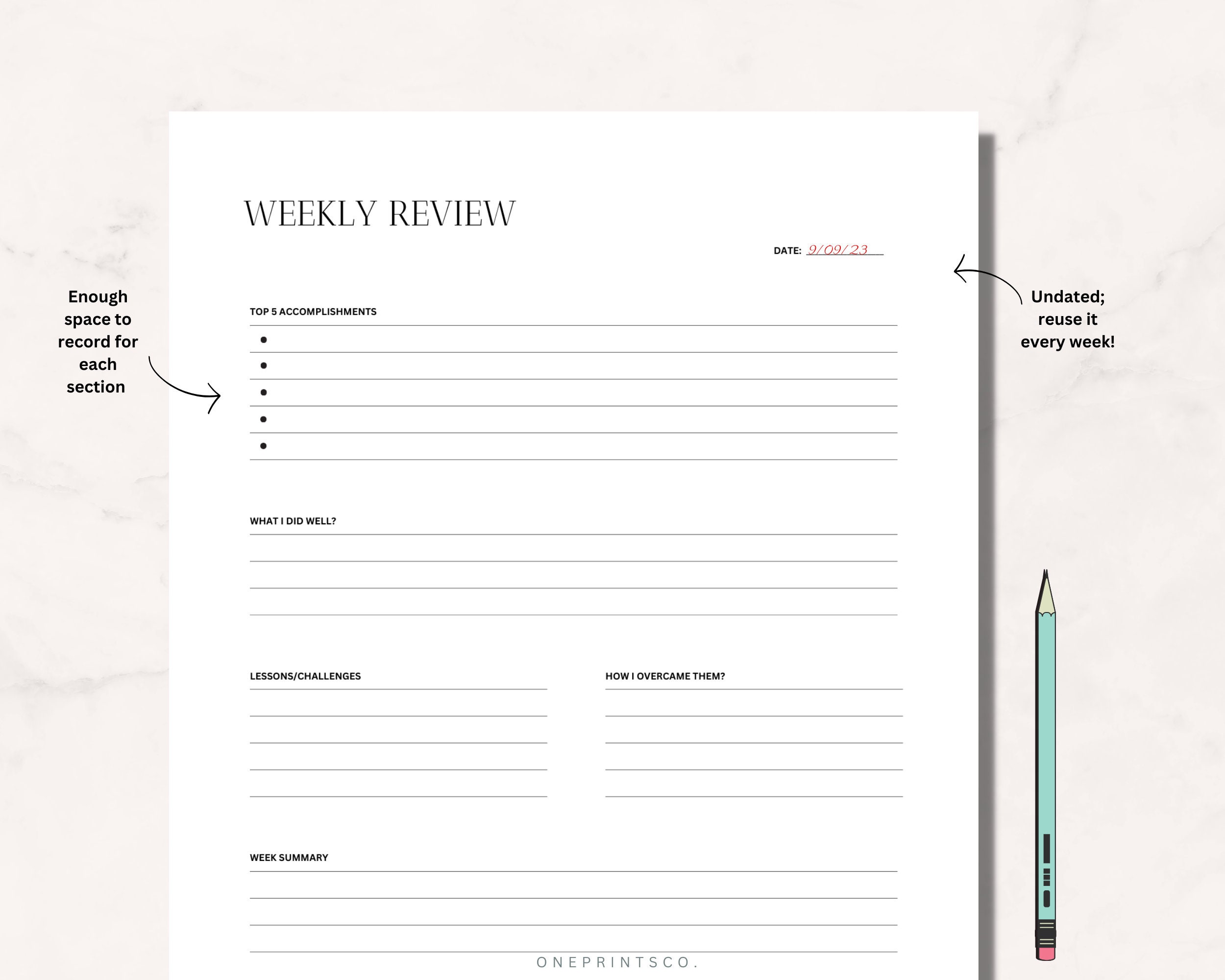 Weekly Review Planner Printable Week Reflection PDF Undated Office ...