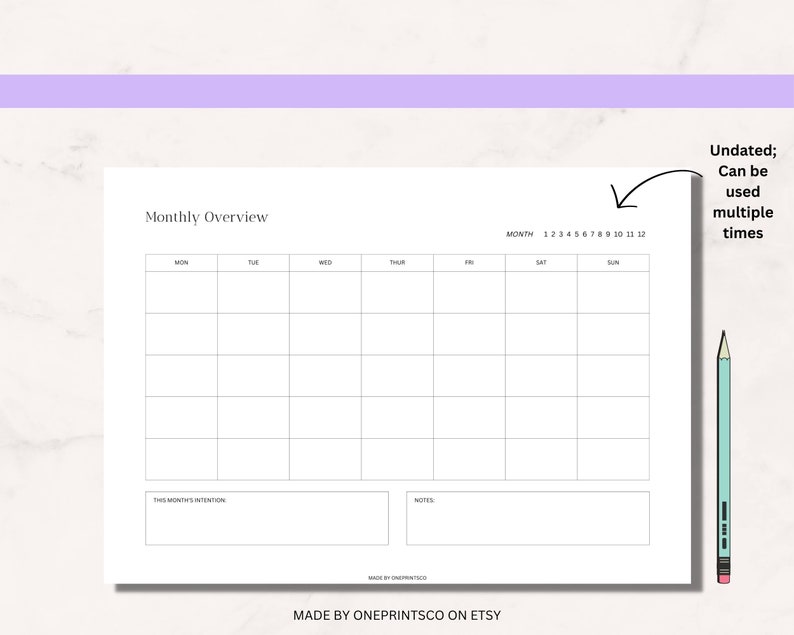 Monthly Overview Printable Planner Minimalist Template Month - Etsy