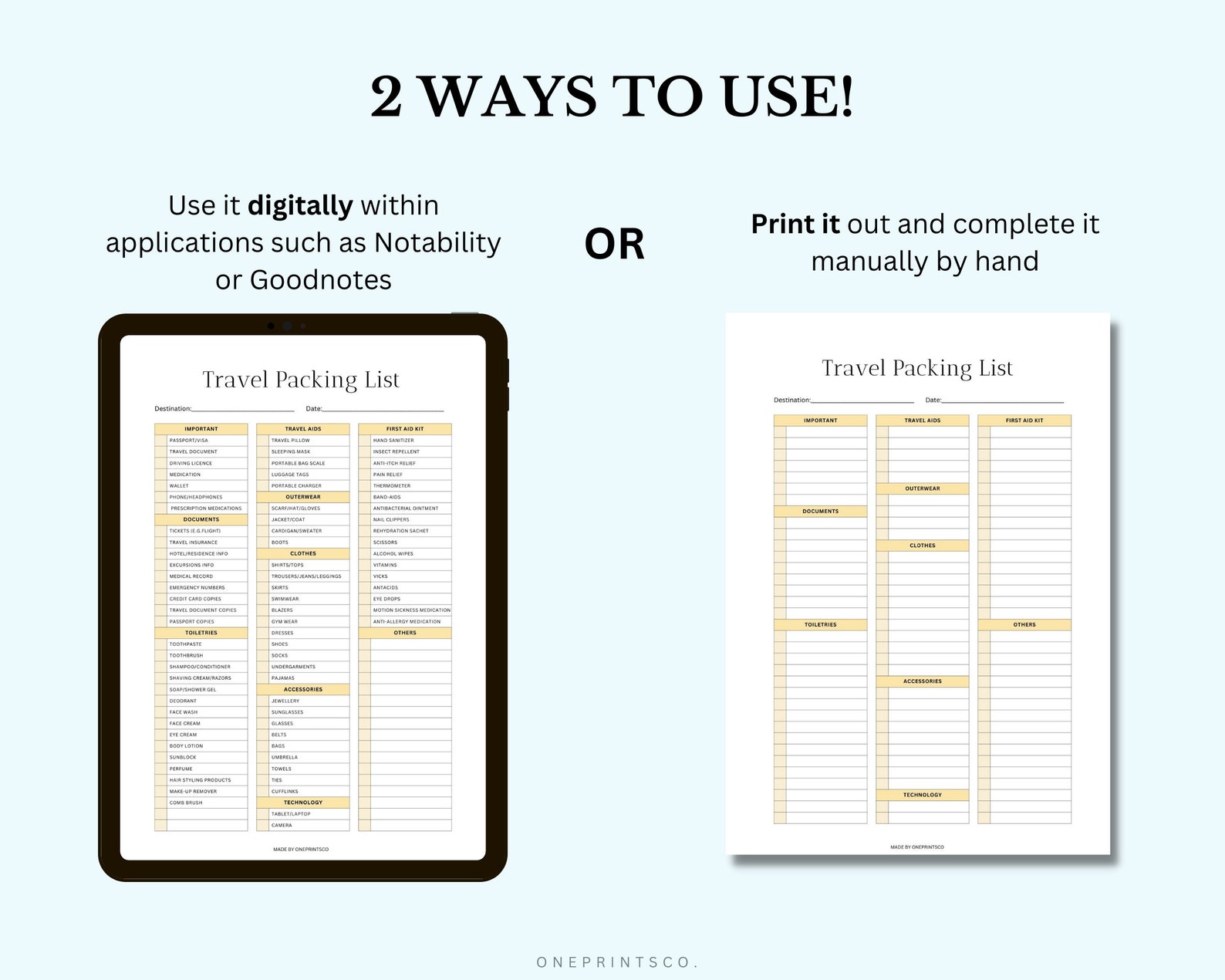 Travel Packing List Template Printable Holiday Organiser Digital Family ...