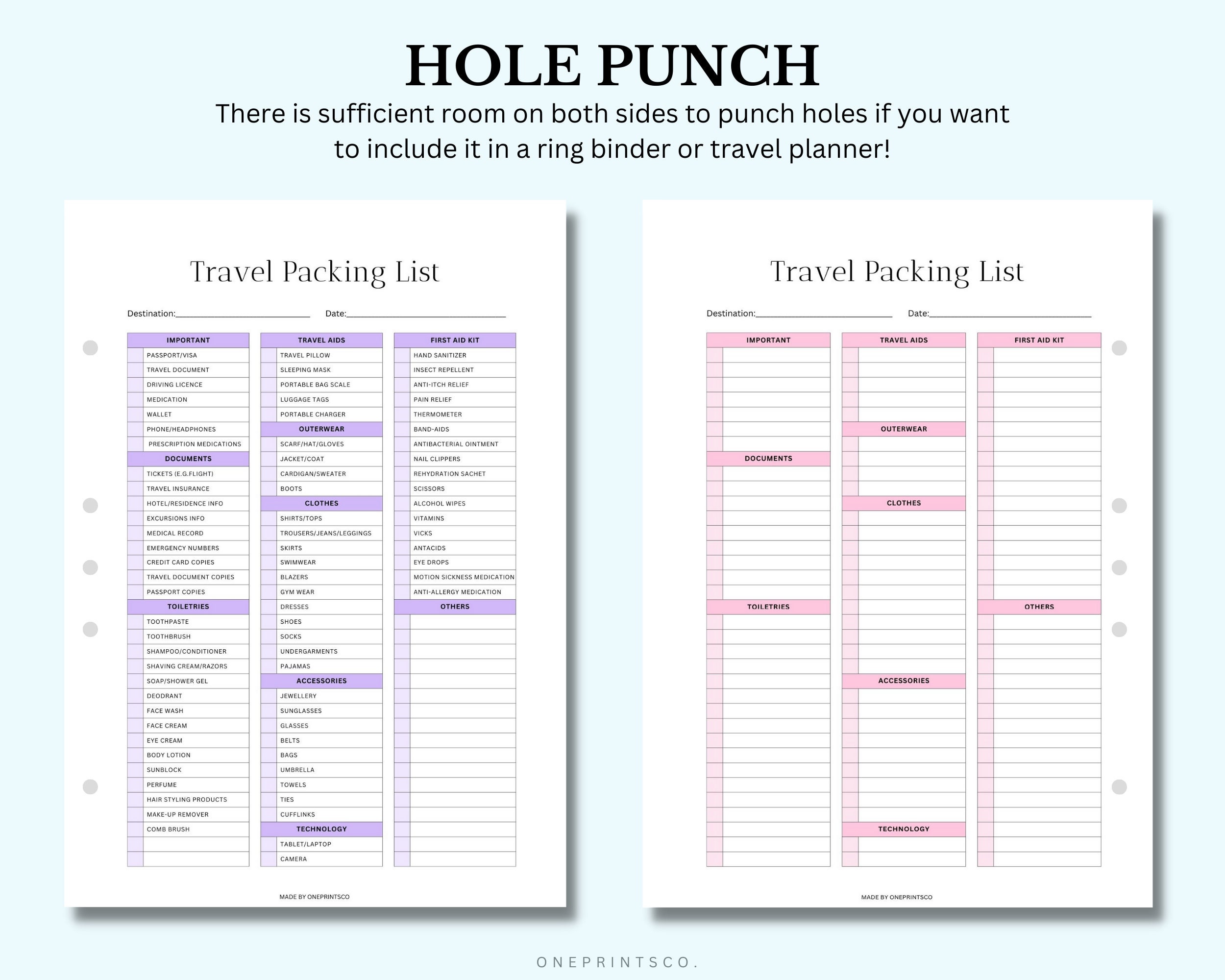 Travel Packing List Template Printable Holiday Organiser Digital Family ...