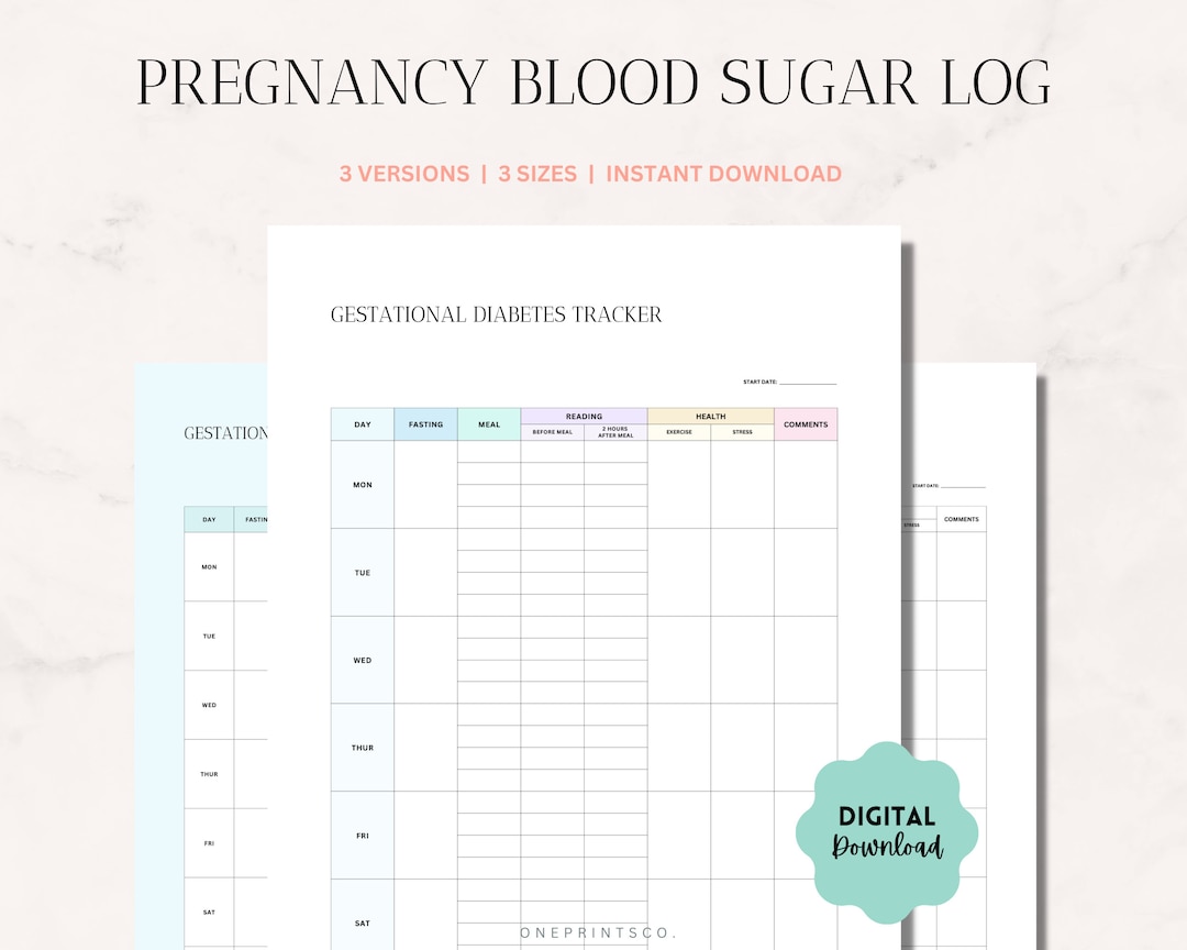 Gestational Diabetes Tracker Pregnancy Blood Sugar Chart Printable ...