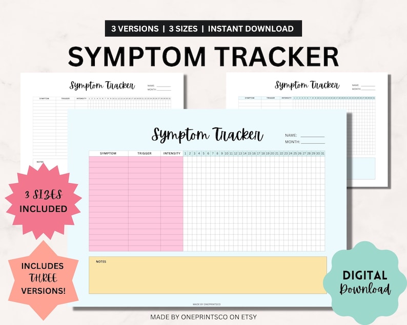 Monthly Symptom Tracker Symptom Journal Health Tracker - Etsy