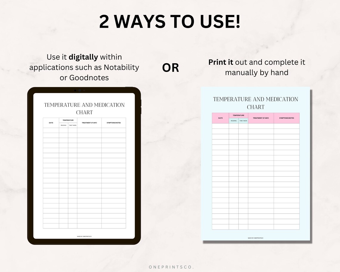 Kids Temperature and Medication Tracker, Fever Tracking Chart Pdf ...