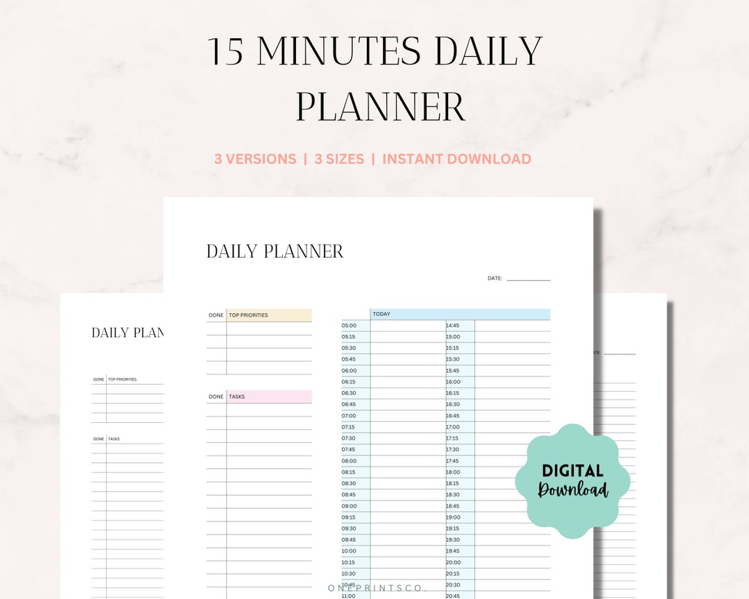 15 Minutes Planner Printable Daily Time Blocking Meeting Sheet Daily ...