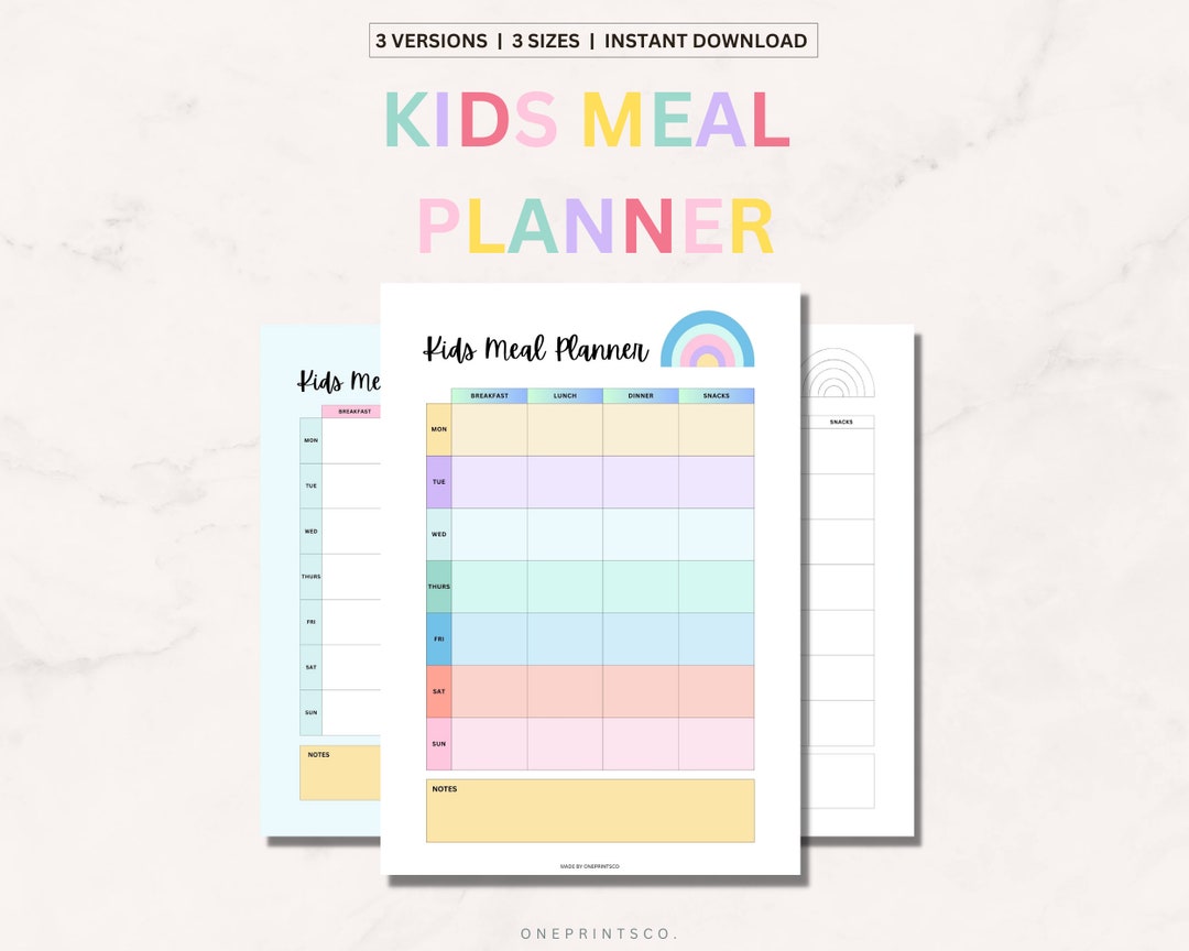 Kids Colourful Weekly Meal Planner, Printable Meal Tracker Template ...