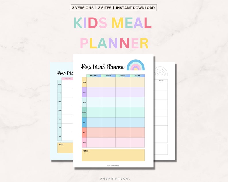 Kids Colourful Weekly Meal Planner, Printable Meal Tracker Template ...