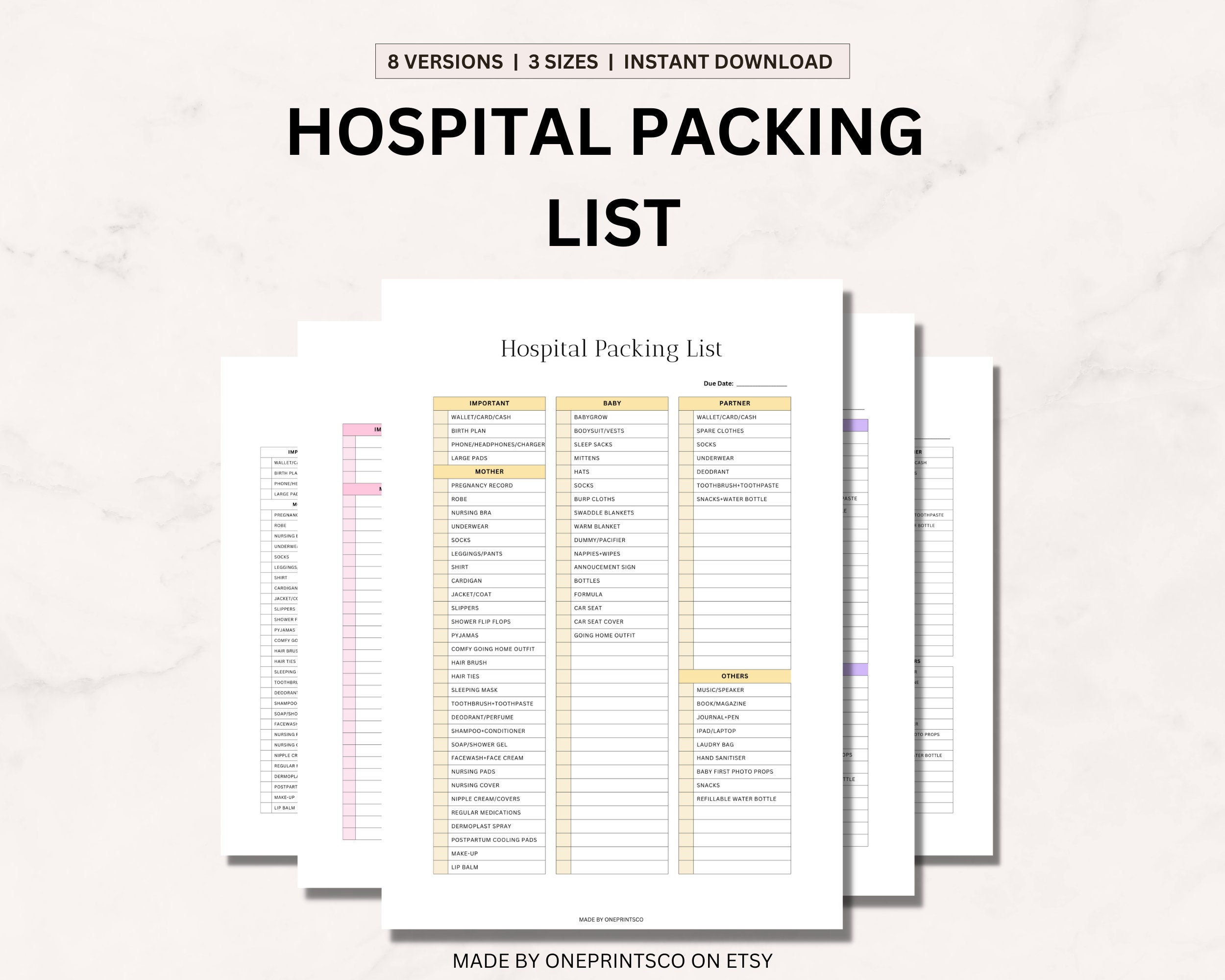 Hospital Bag Packing List Template Printable Pregnancy Checklist New ...