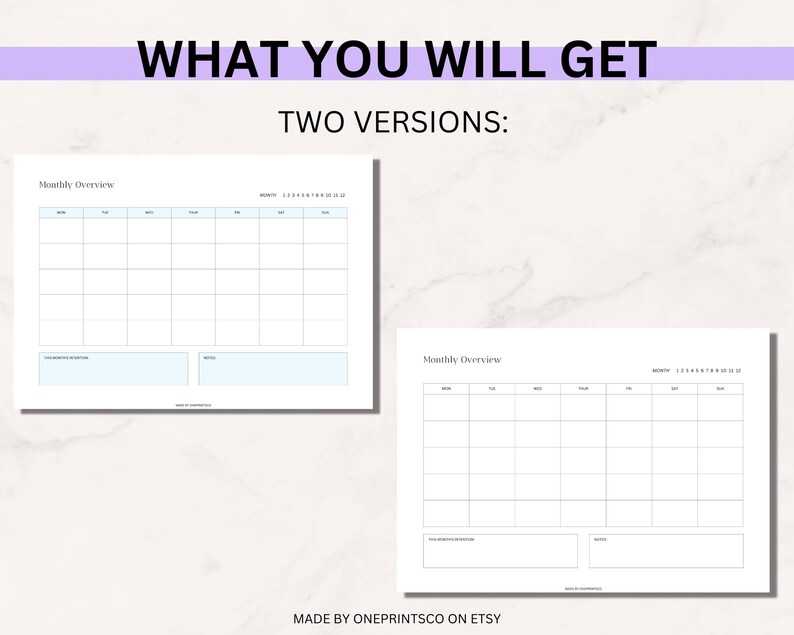 Monthly Overview Printable Planner Minimalist Template Month - Etsy
