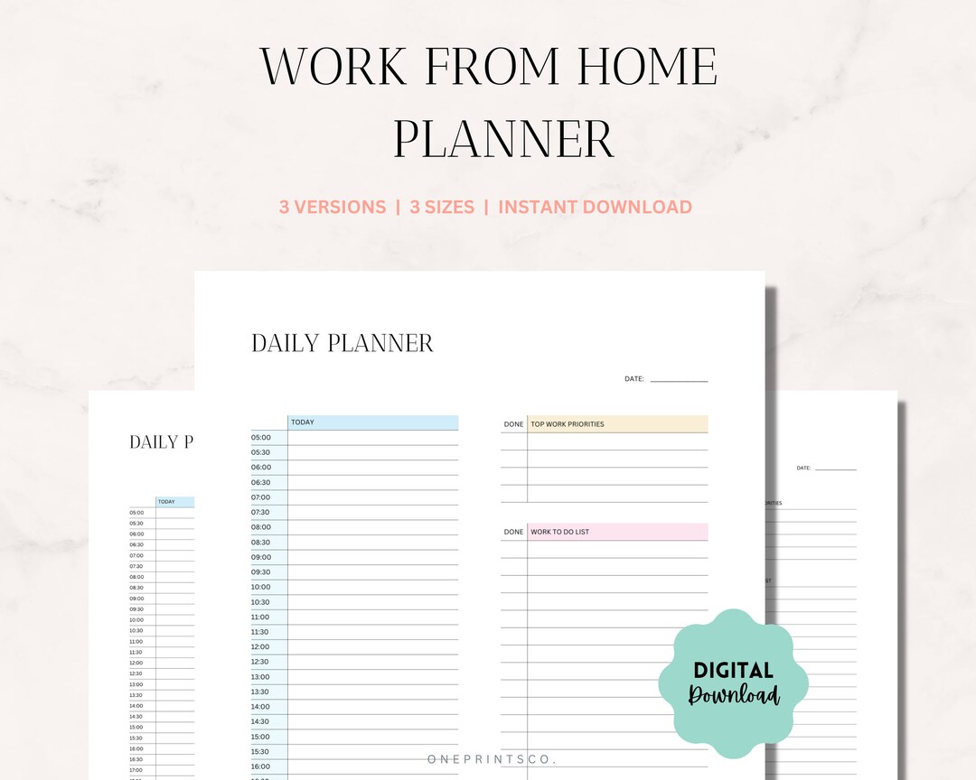 Work From Home Planner Printable Personal Day Log Productivity Journal ...