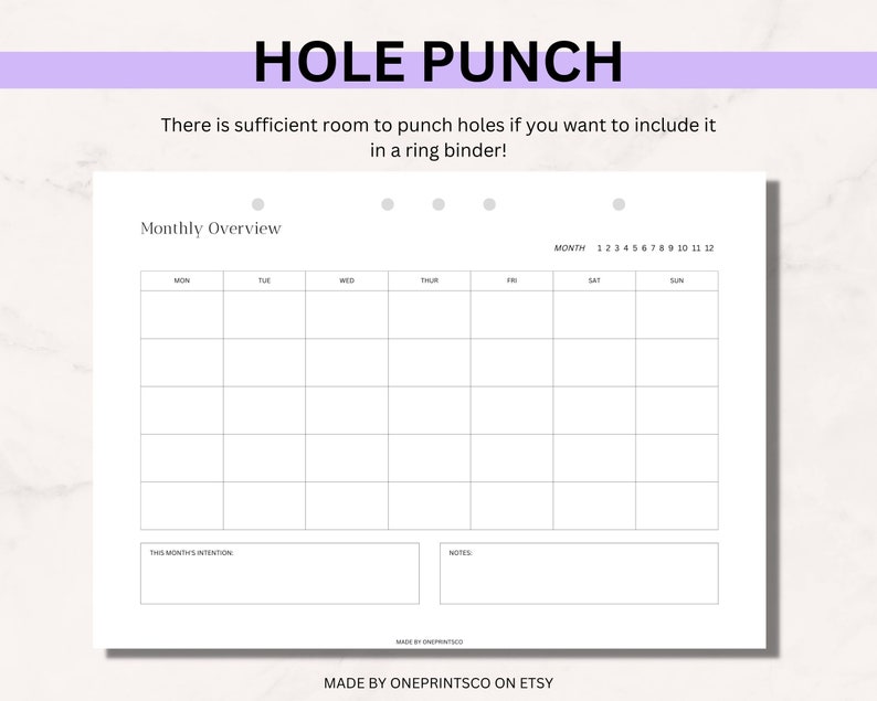 Monthly Overview Printable Planner Minimalist Template Month - Etsy