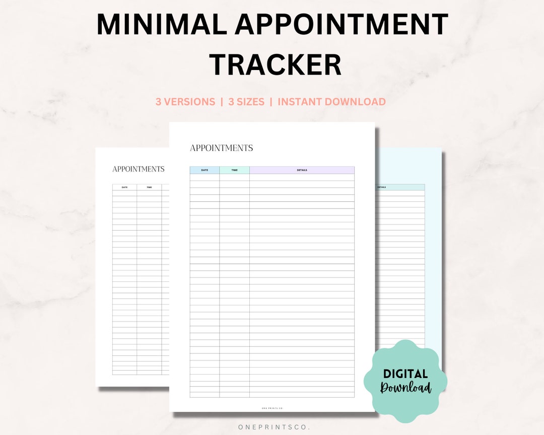 Appointment Tracker Template Printable Appt Reminder Planner Journal ...