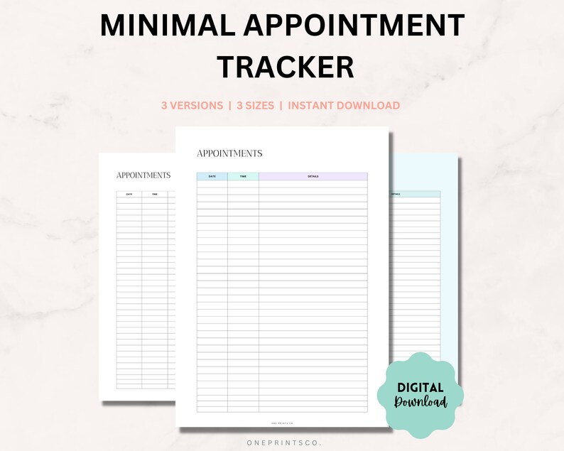 Appointment Tracker Template Printable Appt Reminder Planner Journal ...