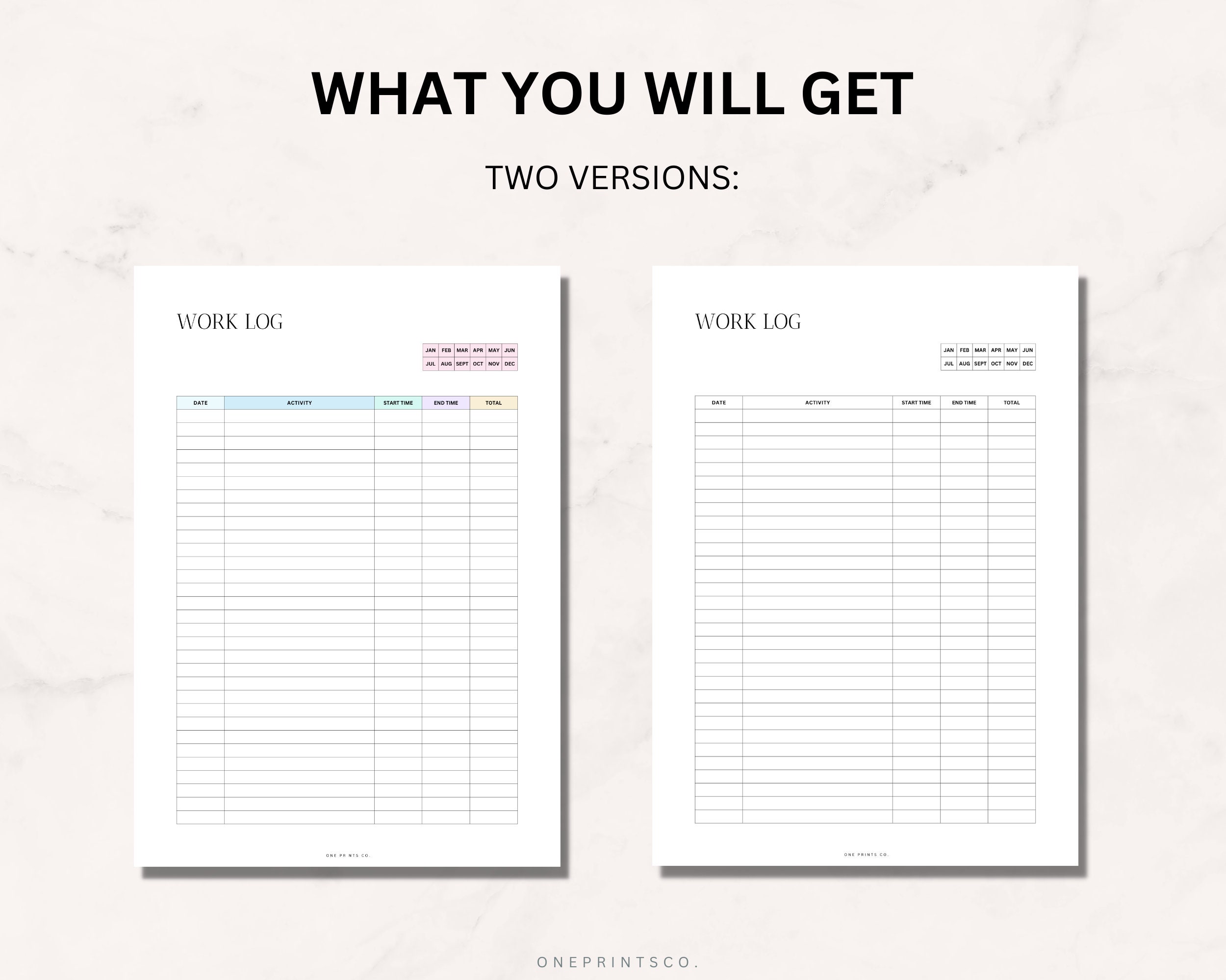 Work Planner Log Template Printable Working Timesheet Time Management ...