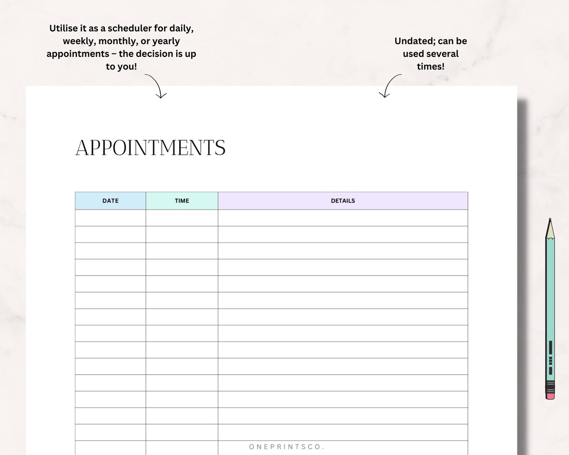 Appointment Tracker Template Printable Appt Reminder Planner Journal ...