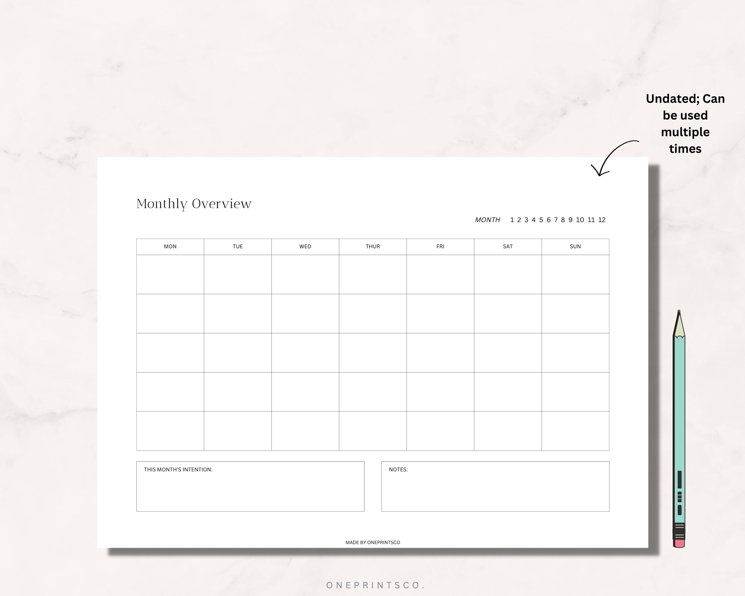 Monthly Overview Printable Planner, Minimalist Template, Month at a ...