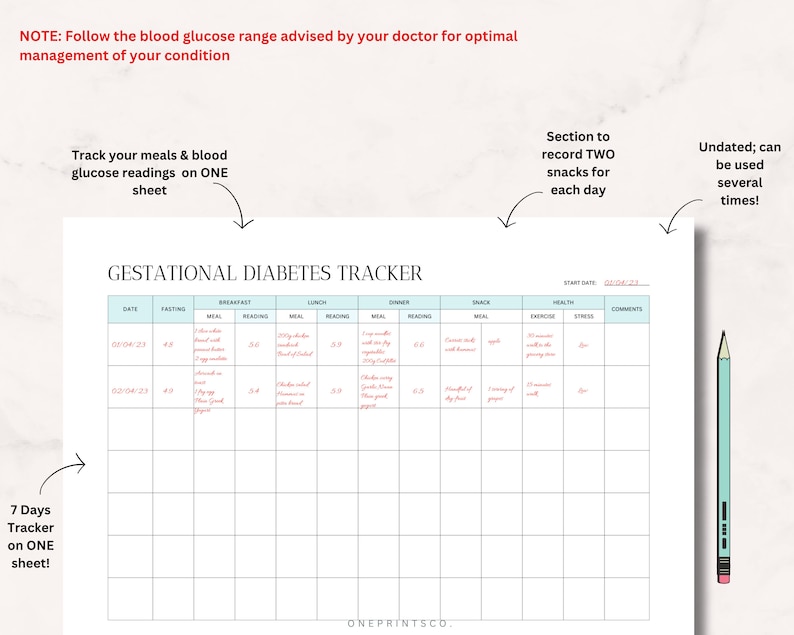 Gestational Diabetes Tracker Template Printable Blood Sugar Chart ...