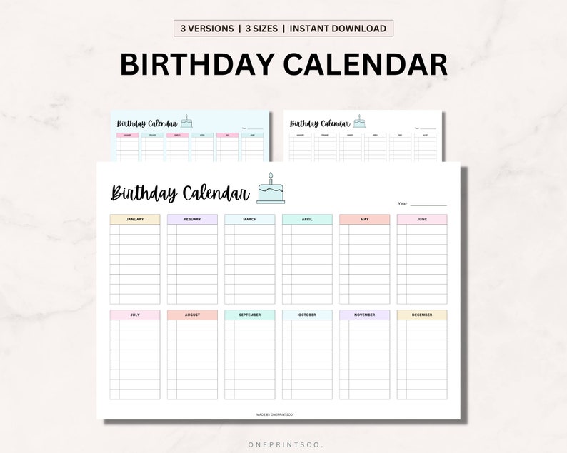 Birthday Tracker Printable Template, Digital Birthday Reminder Planner ...