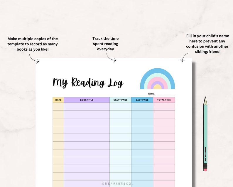 Kids Reading Log Printable Daily Reading Tracker Children Book Journal ...