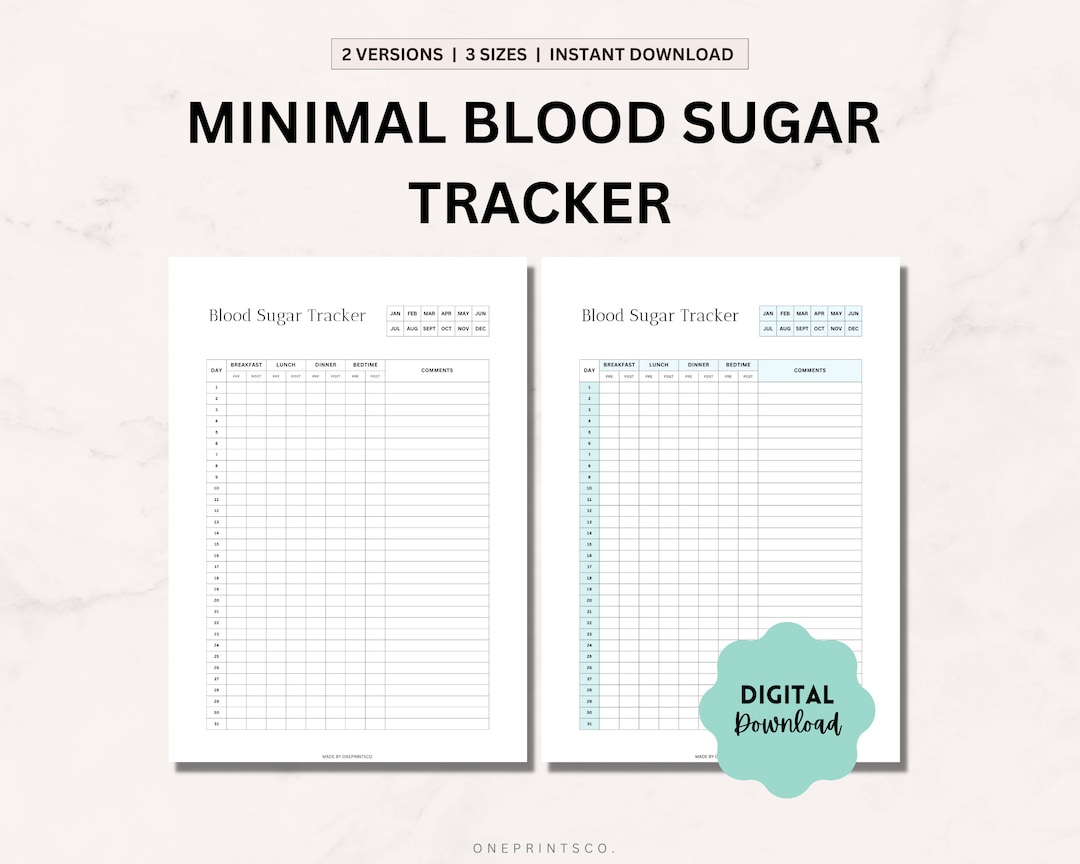 Blood Sugar Tracker Template Digital Health Log Printable Diabetic ...