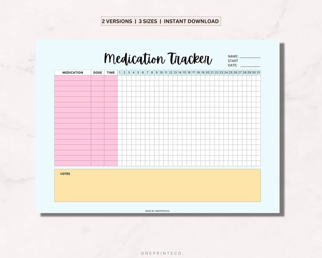 Medication Tracker Chart Digital Daily Medicine Log Printable ...