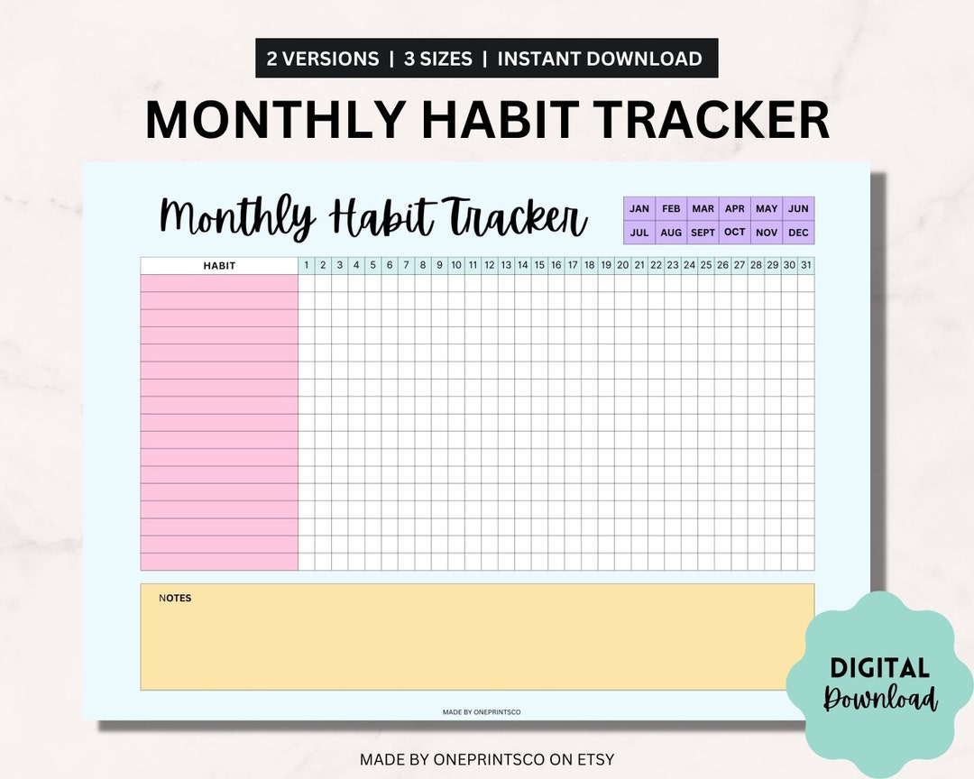Monthly Habit Tracker Digital Landscape Planner Insert Habit - Etsy