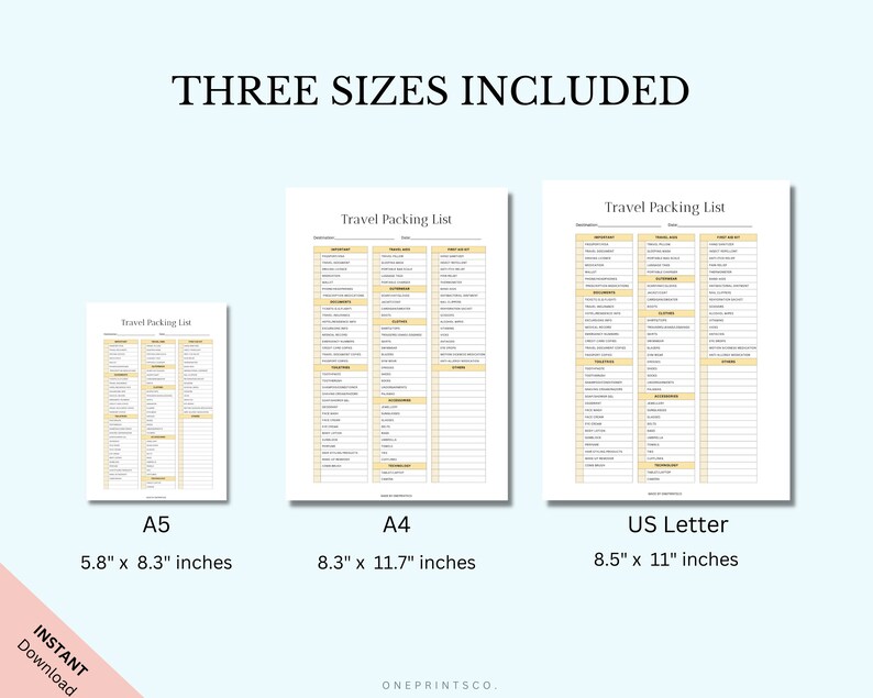 Travel Packing List Template Printable Holiday Organiser Digital Family ...