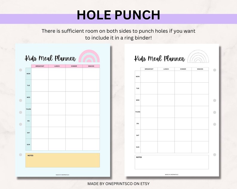 Kids Colourful Weekly Meal Planner Printable Meal Tracker - Etsy