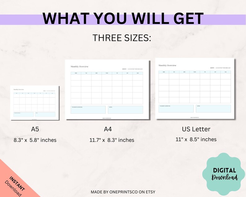 Monthly Overview Printable Planner Minimalist Template Month - Etsy