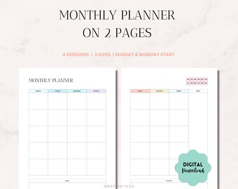 Monthly Overview Printable Planner, Minimalist Template, Month at a ...